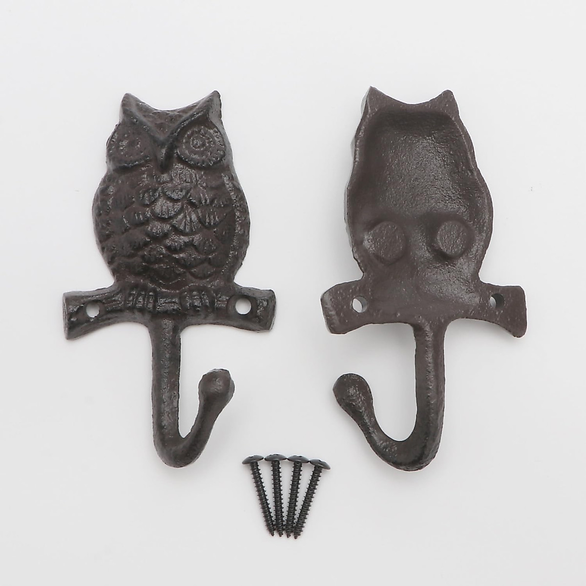 Cast Iron Owl Wall Hooks Rustic Outdoor Towel Hooks Home Hang Clothes Hats Animal Key Holder for Wall Indoor Farmhouse Decorative Hooks 2 Pcs (Owl)