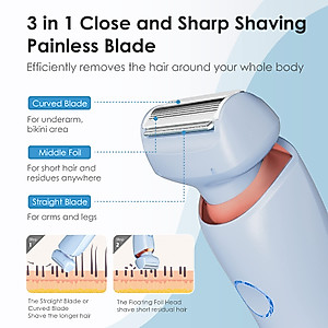 SEABIRD Womens Electric Razor, 2 in 1 Electric Shavers for Women, Portable Electric Lady Bikini Trimmer, Rechargeable Hair Removal Kit for Face Body Leg Bikini Underarm Arm, Blue