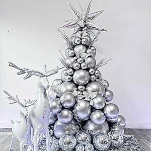 Metallic Silver Balloons Arch Kit, 100 Packs Different Sizes 12 10 5 Inches Silver Balloon Garland Arch Kit, Chrome Silver Balloons for Birthday, Graduation, Wedding, Anniversary Decoration