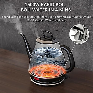 Anfilank Electric Gooseneck Kettle, 1L 1500W Fast Boil, 100% Stainless Steel BPA Free Pour-Over Coffee & Tea Kettle, Water Boiler with Auto Shut & Boil-Dry Protection, Black