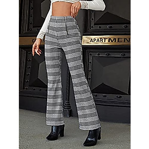 Milumia Women's Elegant Elastic Waist Flare Bootcut Dress Work Pants Long Trousers White and Black Medium