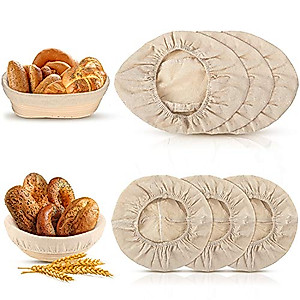 3 Pieces 10 Inch Oval and 3 Pieces 9 Inch Round Bread Proofing Basket Cloth Liner, Round Brotform Liner Oval Natural Rattan Baking Dough Sourdough Banneton Baskets Cover