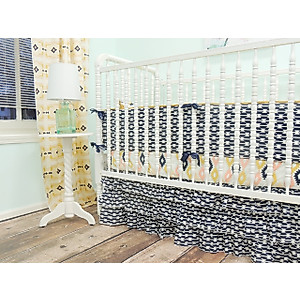 Tushies and Tantrums Aztec Crib Bedding, Ruffle Skirt, Mint/Peach/Gold/Navy Blue