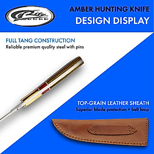 SZCO Supplies 9.5” Red Amber Wood/Brass Handled Outdoor Upsweep Hunting Knife With Sheath,203449-AM