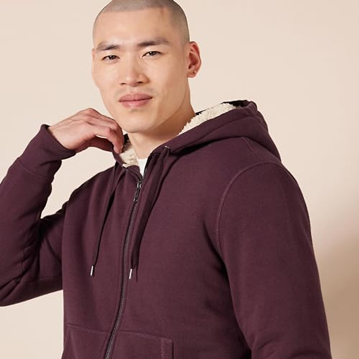 Amazon Essentials Hoodie For Men, Sherpa-Lined Full-Zip Fleece Sweatshirt, X-Large, Burgundy