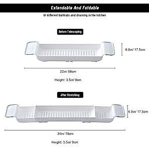 Expandable Drain Bath Shelf Caddy Tray, YOCOMEY Multifunctional Plastic Bathtub Tray Bathroom Organizer Simple Stylish Bathtub Storage Rack for Candle Towel, Book, Wine, Phone, Shower (White)