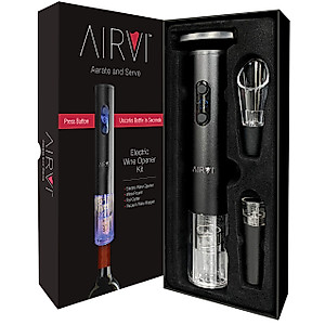 AirVi Electric Wine Opener Kit: Ultimate Wine Companion with Wine Opener, Wine Stopper, Wine Aerator, and Foil Cutter, Enhance Flavor and Maintain Freshness, Ideal Kitchen Gadgets, Four Pieces