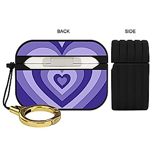 OOK Case Compatible with Airpods Pro Magnetic Closure Full Body Protective Hard Plastic Airpods Pro Case Purple Heart Design Wireless Charging Black Cover with Ring Key-Chain