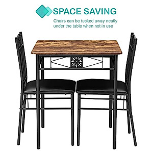 VECELO 3-Piece Dining Room Wooden Kitchen Table and Pu Cushion Chair Sets for Small Space, Retro Brown