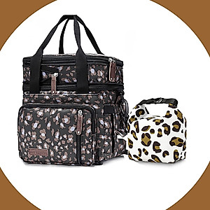 MOV COMPRA Movcompra Women Leopard Insulated Lunch Box +Insulated Snack Bag- Women Girls Reusable Sandwich