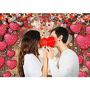 Dudaacvt 7x5ft Valentine's Day Backdrop Rustic Wood Red Love Heart Background for Mother's Day Wedding Bridal Shower Party Decor Banner Portrait Photo Studio Booth Props D480