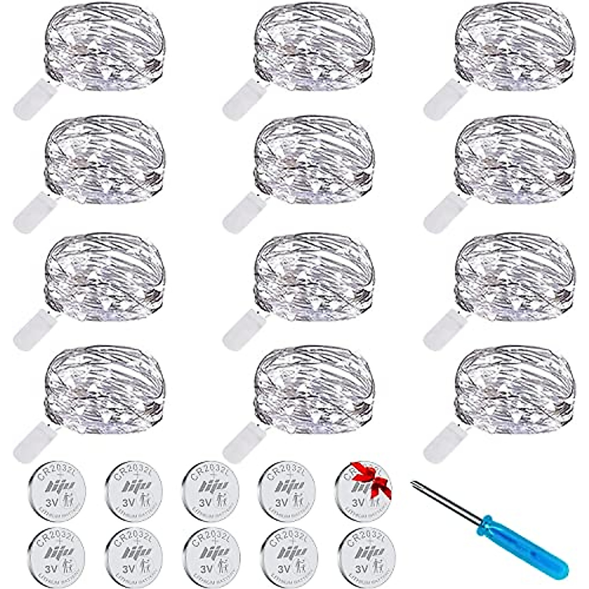 JORETLE 12 Pack LED Fairy Lights String Lights Battery Operated, 6.6ft Indoor Mini Fairy String Lights Flexible Copper Wire Firefly Lights for DIY Decoration, Wedding, Christmas, Bedroom, Party