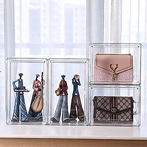 ZLLZUU Purse and Handbag Storage Organizer for Closet, Clear Acrylic Display Case for Collectibles, 3 Pack Plastic Storage Boxes with Magnetic Door for Wallet, Cosmetic, Toys (Large Door)