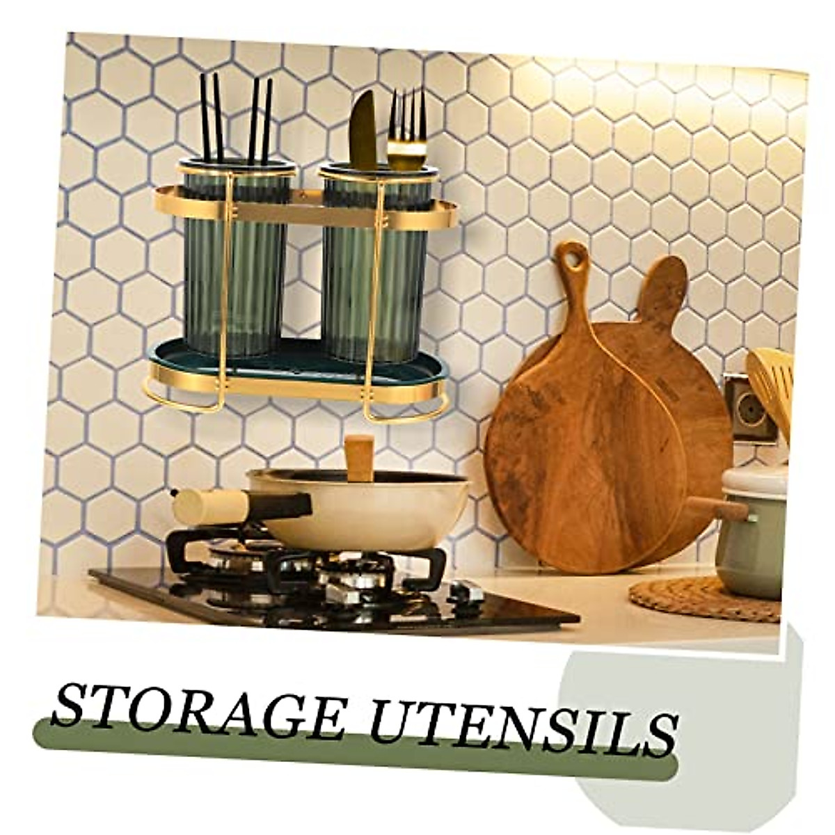 Cabilock 1 Set Light Luxury Cutlery Rack Spoon Storage Holder Round Spoon Container Ornament Container Silverware Holder Silverware Organizer The pet Spoon Rest European and American