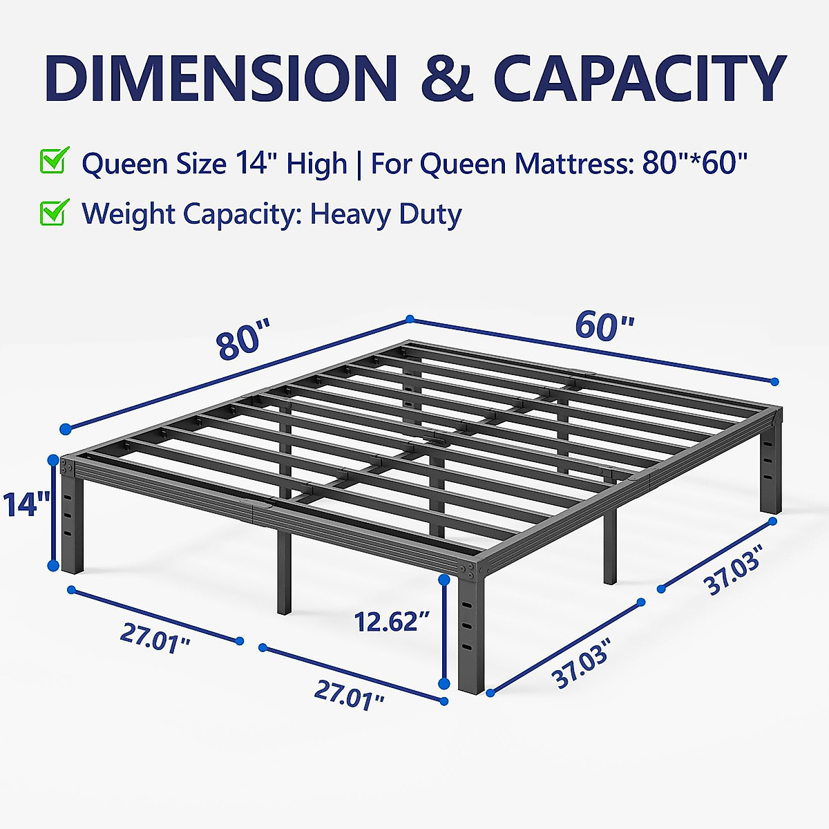 Furnitui 14 Inch High Metal Queen Bed Frame, Platform Bed Frame Queen Size No Box Spring Needed, Easy Assembly, Noise Free, Sturdy, Black