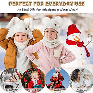 Winter Hats, Gloves, Scarves Set with Pompom Beanies for 0-4 Year Old Boys & Girls