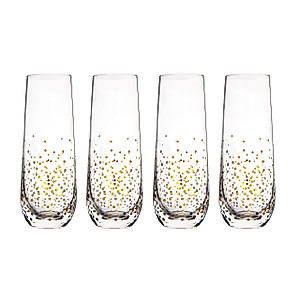 Trinkware Goldosa Stemless Champagne Flute Glasses With Gold Luster – Mimosa Glasses Set of 4 – 9oz