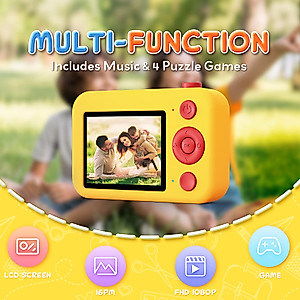 Kids Camera for Boys and Girls, SUPREUN Kids Digital Video Toddler Camera 1080P 16MP Video Camera Recorder Compact Point and Shoot Camera Christmas Festival Birthday Gifts for Kids Toys,32GB TF Card