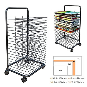 Mobile Art Drying Rack for Classrooms,20 Shelves,Solid Metal Artwork Storage Display Rack, Power Coated Design,Drying Rack with Wheels Painting Crafts, Ideal for Schools and Art Clubs (20 Floors)