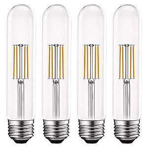 LUXRITE Vintage T9 LED Tube Light Bulbs 60W Equivalent, 2700K Warm White, 550 Lumens, Dimmable Edison Tubular Light Bulbs 5W, Clear Glass, LED Filament Bulb, UL Listed, E26 Standard Base (4 Pack)