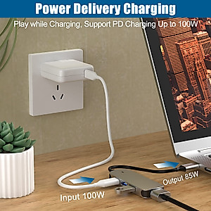 USB C Hub Multiport Adapter, 4-in-1 USB-C Hub with 4K HDMI, 100W Power Delivery, USB-A 2.0, USB-A 3.0 5Gbps Data Ports, Compatible with MacBook Pro/Air, Galaxy Book, Surface Pro, XPS, iPad Pro & More