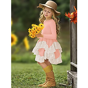 Baby Girls Long Sleeve Winter Ribbed Knit Dress Lace Layered Ruffle Dress for Christmas Holiday (Pink, 12-24M)