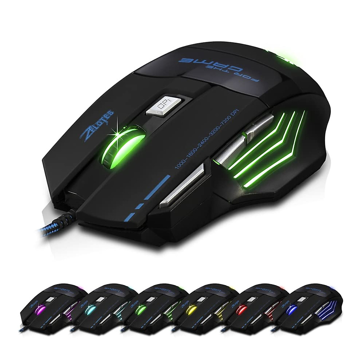 zelotes Wired Gaming Mouse with Fire Button,7200 DPI,7 Buttons,Ergonomic Design,LED Illumination,Corded Optical Mouse Mice for Laptop,PC,Mac,Black