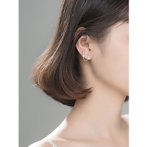 Reffeer 925 Sterling Silver Two Piercing Cute Ball Star Stud Chain Earrings Climber Ball Star Cuff Earrings Helix for Women Teen (Silver)