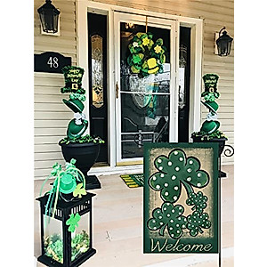 Welcome St Patricks Day Garden Flag 12x18 Double Sided,Lucky Shamrock with Dots Small Yard Flag,Spring Saint Patrick Decors for Farmhouse Outside Outdoor Holiday