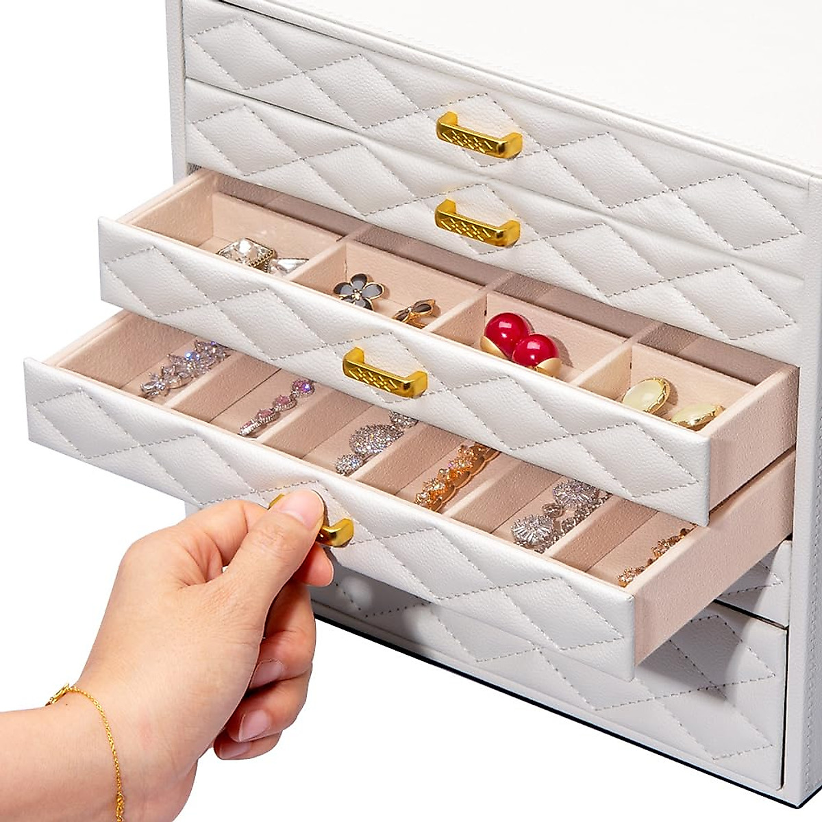 FEIYAN Extra Large Jewelry Box Organizer with 10 Drawers - Premium Faux Leather Storage Case & Velvet Lining | Modern Scandinavian Design for Rings, Necklaces, Earrings