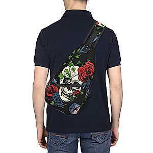 Skull And Rose Flower Sling Bag Crossbody Backpack For Women Men Hiking Travel Over The Shoulder Bag Pouch Small Daypack Casual One Strap Pack Lightweight Cross Chest Bag Purse Outdoor Cycling