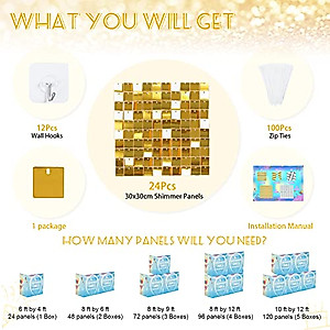 Gold Backdrop Shimmer Wall Backdrop Sequin Backdrop Pack of 24 Party Backdrop for Bridal Shower Birthday Decorations Bachelorette Party Supplies