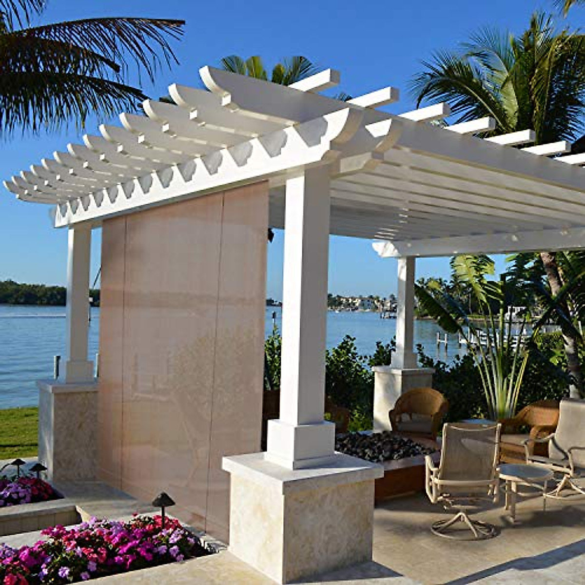 TANG Sunshades Depot Exterior Roller Shade Roll up Shade for Patio Deck Porch Pergola Balcony Backyard Patio or Other Outdoor Spaces Blinds Light Filtering Block 90% UV Rays 7' W x 6' L Brown