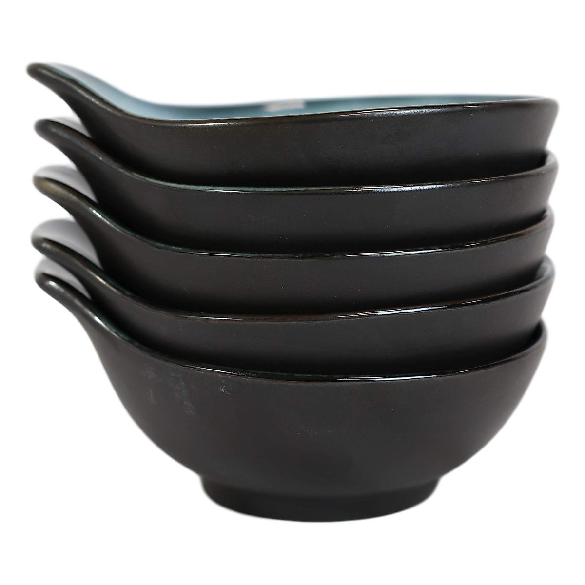 Ebros Gift Porcelain Serveware Drinkware Artistic Ocean Zen Aquamarine Black Gradient Textured Restaurant Supply (Pack Of 5 Tempura Dipping Sauce Condiment Ramekin Bowls With Handle)
