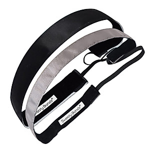 Sweaty Bands Womens Girls Headband - Non-Slip Velvet-Lined Athletic Hairband - 2-Pack Wicked Black 1-Inch and Rock Solid Gray 5/8-Inch