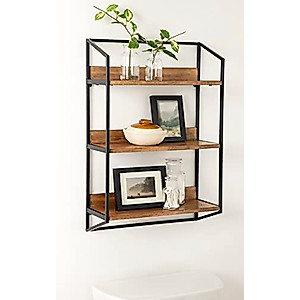 Kate and Laurel Hylton Modern Farmhouse 3-Tier Floating Wall Shelf for Display and Storage, 18x28x7, Rustic Brown/Black