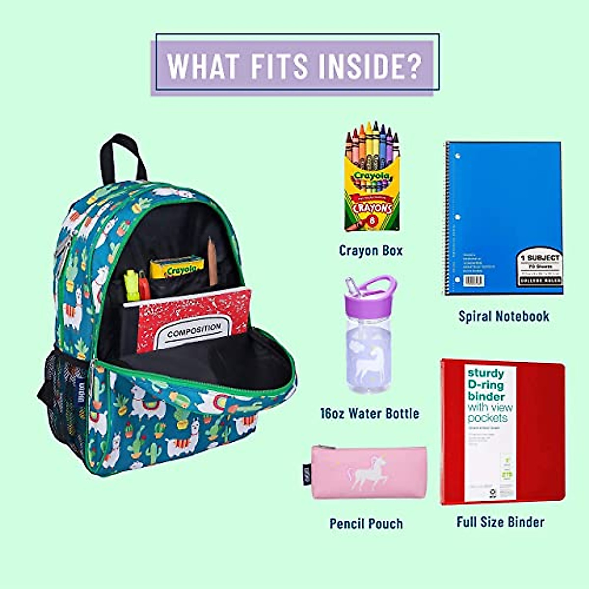 Wildkin 15 Inch Kids Backpack Bundle with Lunch Bag (Llamas and Cactus)