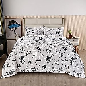 MAG 3Pcs Out Space Bedding Comforter Set,Space Bedding Twin,White Galaxy Comforter Set for Toddlers Kids,Boys Teens and Girls,Microfiber (1 Comforter + 2 Pillowcases).