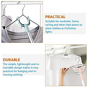 Beavorty Clothesline Outdoor 2pcs Telescoping Clothesline Retractable Clothesline Rod Clothes Reaching Rods Adjustable Reaching Pole Hanger Extend Utility Pole Hook Metal Hangers