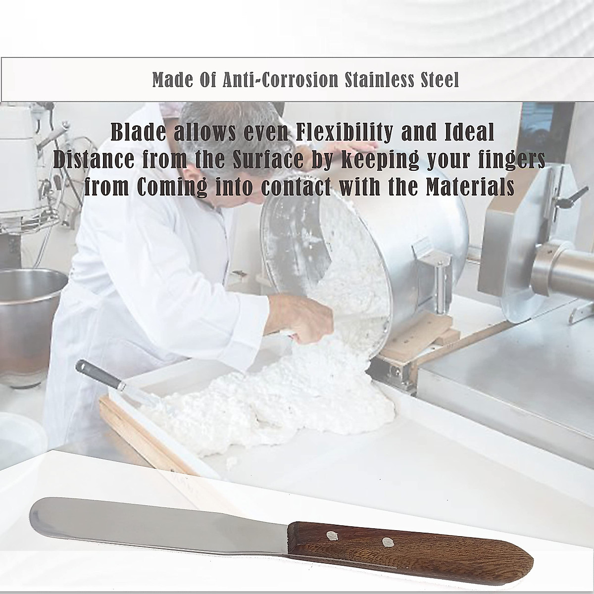 A2Z-WHS4 Stainless Steel Lab Spatula with Wooden Handle, 4" Blade, 0.62" Blade Width, 8" Total Length