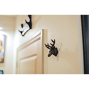 Zeckos Set of 3 Rustic Brown Cast Iron Deer Head Decorative Wall Hooks Lodge Décor 4.25 Inches Long