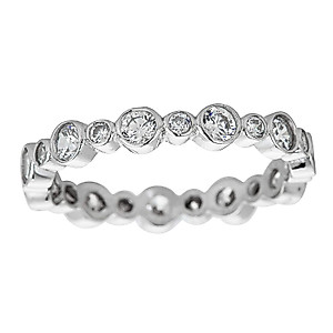 Sterling Silver Bezel Set Round Cut Cubic Zirconia Alternating Big Small Eternity Band Stackable Ring