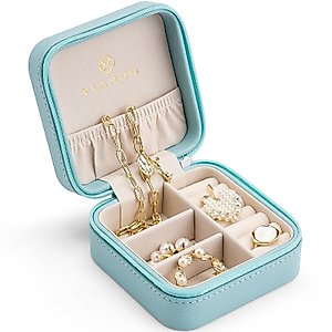 Vlando Small Travel Jewelry Box Organizer Display Storage Case for Rings Earrings Necklace (Blue)