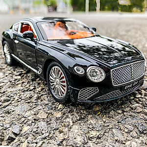 WAKAKAC Compatible for 1/24 Bentley Continental GT Model Car Alloy Diecast Toy Car Collectible Pull Back Toy Vehicles with Sound and Light Door Can Be Opened for Girls Boys Gift(Black)