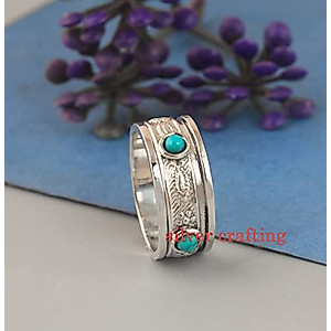 Turquoise Spinner Meditation Ring Sterling Silver Handmade Round Turquoise Ring Fidget Spinner (8)
