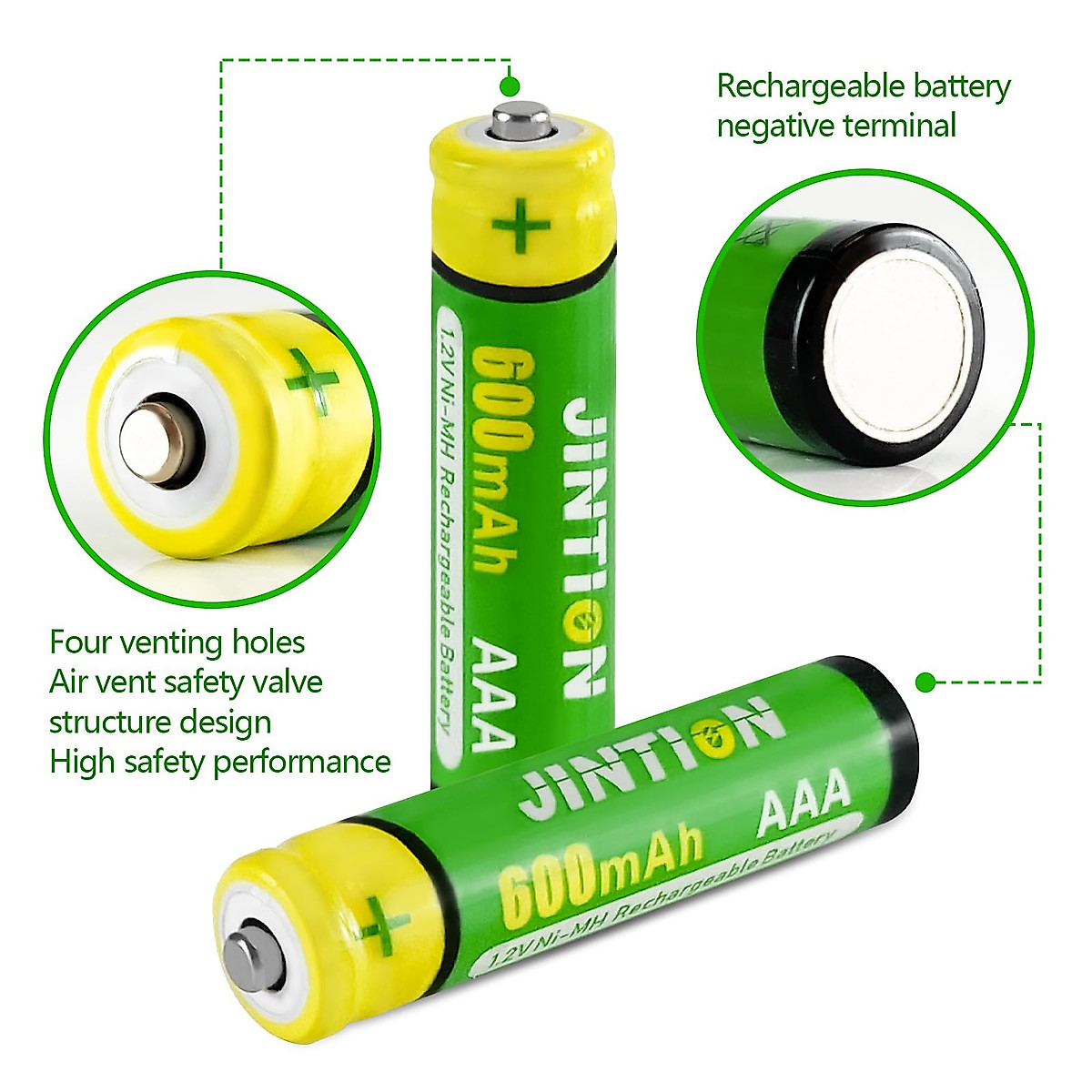 JINTION Ni-mh AAA 600mAh Battery 1.2V Triple A Rechargeable Batteries for Solar Outdoor Garden Lights, String Light, Pathway Lamp, Toys, 8 Pack