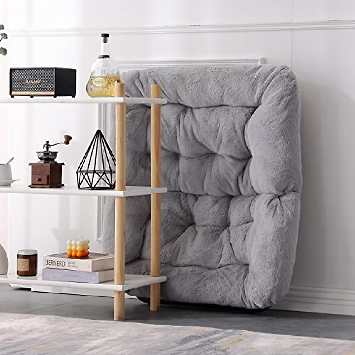 Givjoy Saucer Chair, Soft Faux Fur Oversized Folding Accent Chair, Soft Furry Lounge Lazy Chair, Metal Frame Moon Chair for Bedroom, Living Room