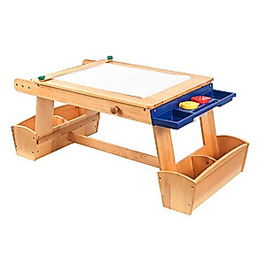 KidKraft Wooden Art Table with Drying Rack & Storage Bins, Children's Furniture - Natural, Gift for Ages 3-8