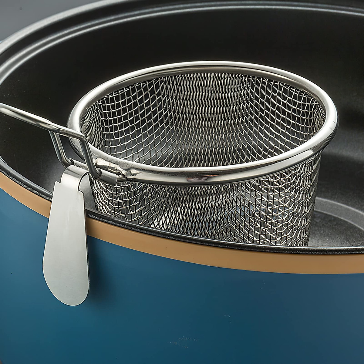TEMKIN Stainless Steel Deep Fry Basket with Handle, Round Wire Mesh Fryer Basket French Chip Frying Serving Basket Deep Fryer Strainer for Frying