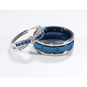 ringheart 2 Rings Couple Rings Bridal Sets Silver Ring Blue Cz Womens Wedding Ring Titanium Steel Man Wedding Bands